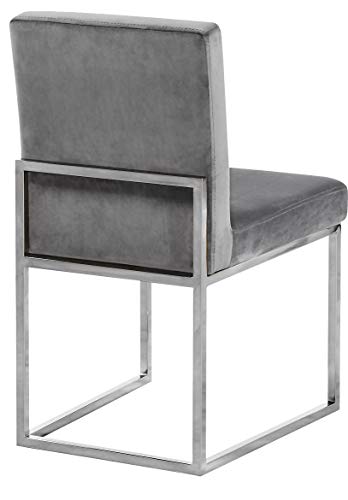 Meridian Furniture Giselle Collection Modern | Contemporary Velvet Upholstered Dining Chair with Durable Metal Base, Set of 2, 18" W x 22" D x 32" H, Grey