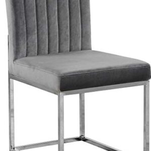 Meridian Furniture Giselle Collection Modern | Contemporary Velvet Upholstered Dining Chair with Durable Metal Base, Set of 2, 18" W x 22" D x 32" H, Grey