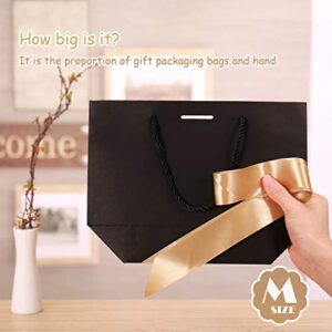 WantGor Gift Bags with Handles 10x7.5x3inch Paper Party Favor Bag Bulk with Bow Ribbon for Birthday Wedding/Bridesmaid Celebration Present Classrooms Holiday(Matte Black, Medium- 12 Pack)