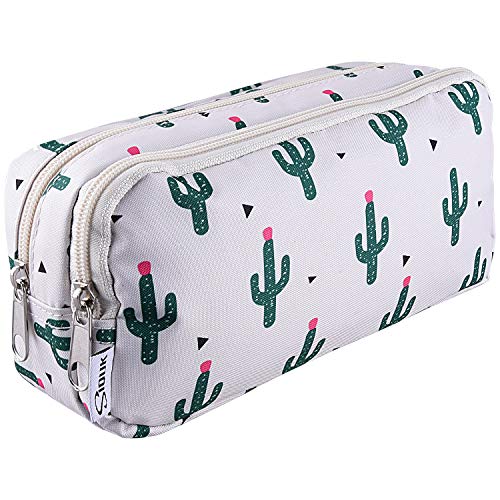 SIQUK Cactus Pencil Case Large Capacity Pen Case Double Zippers Pen Bag Office Stationery Bag Cosmetic Bag with Compartments for Girls Boys and Adults