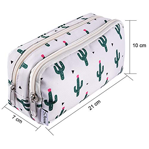 SIQUK Cactus Pencil Case Large Capacity Pen Case Double Zippers Pen Bag Office Stationery Bag Cosmetic Bag with Compartments for Girls Boys and Adults