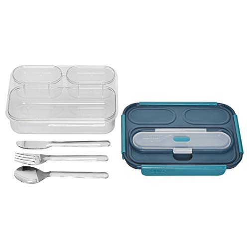 BUILT Gourmet 3 Compartment Bento Container with Utensils