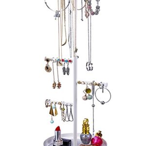 Keebofly Jewelry Tree Stand Organizer - Metal Necklace Organizer Display with Adjustable Height for Necklaces Bracelet Earrings and Ring White