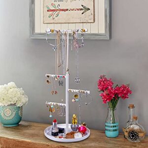 Keebofly Jewelry Tree Stand Organizer - Metal Necklace Organizer Display with Adjustable Height for Necklaces Bracelet Earrings and Ring White