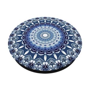 Cell Phone Pop Out Button Holder Mandala Floral Sky Blue PopSockets PopGrip: Swappable Grip for Phones & Tablets