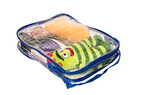 Clear Vinyl Zippered Storage Bags 9 x 11 x 2 Inch 5-Pack with Blue Trim and Handle, Perfect for Stadium and Events!