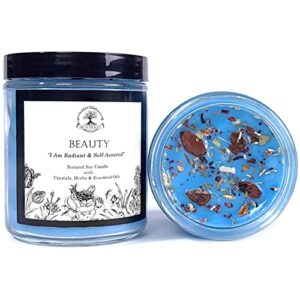 beauty affirmation candle | 9 oz natural soy wax | crystals, herbs & essential oils | confidence, empowerment & self-esteem rituals | wiccan, pagan, metaphysical, spirutality