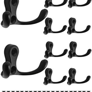 Kitchen Hardware Collection 10 Pack Wall Mounted Double Hook Coat Racks Black Clothes Hanging Racks for Entryway Towel Racks in Kitchen Bathroom