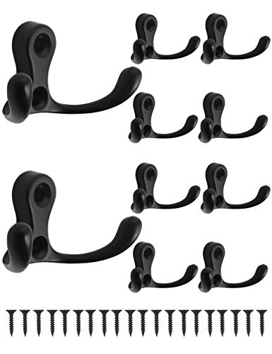 Kitchen Hardware Collection 10 Pack Wall Mounted Double Hook Coat Racks Black Clothes Hanging Racks for Entryway Towel Racks in Kitchen Bathroom