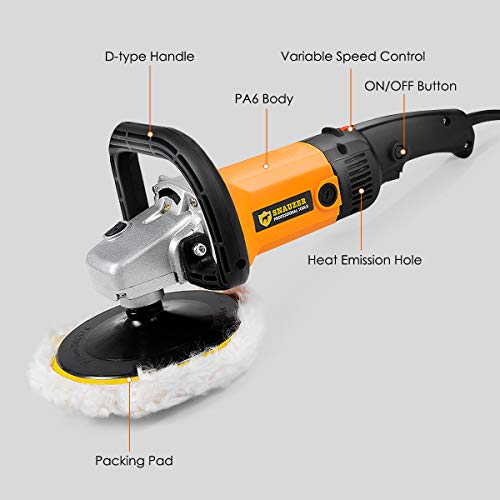 Goplus Electric Car Polisher Variable 6-Speed Rotary Polisher 7" Buffer Sander w/Bonnet Pad, 10Amp, 600-3,100RPM