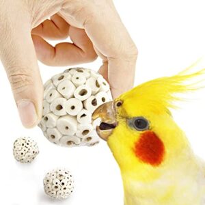 SunGrow Sola Atta Foraging Balls, 2”, White Soft Shred Parrot Chews, Bird Chewing Accessories for Conure, Budgie, Parakeet, Cockatiel, Rabbits, Hamsters, and Other Small Pets, 3 Pcs/Pack