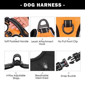 PHOEPET No Pull Dog Harness Medium Reflective Front Clip Vest with Handle,Adjustable 2 Metal Rings 3 Buckles,[Easy to Put on & Take Off](M, Orange)