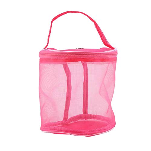 Knitting Bag for Yarn Storage, Oxford Cloth Woven Crocheting Organizer Holder Hollow Mesh Cylinder Crochet Wool Small Accessories Container Tool (Rose Red)