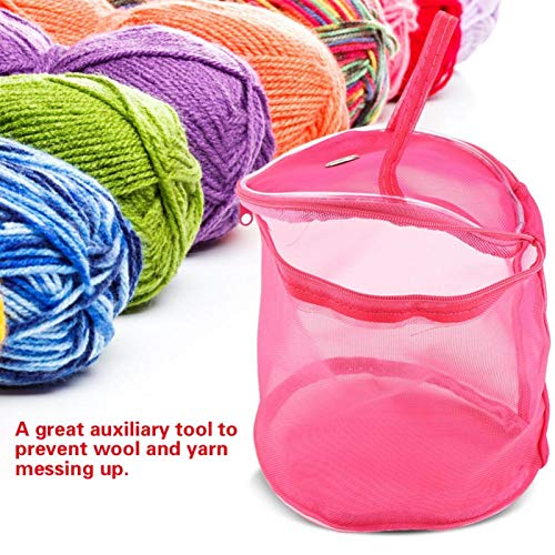 Knitting Bag for Yarn Storage, Oxford Cloth Woven Crocheting Organizer Holder Hollow Mesh Cylinder Crochet Wool Small Accessories Container Tool (Rose Red)