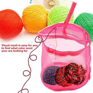 Knitting Bag for Yarn Storage, Oxford Cloth Woven Crocheting Organizer Holder Hollow Mesh Cylinder Crochet Wool Small Accessories Container Tool (Rose Red)