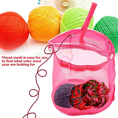 Knitting Bag for Yarn Storage, Oxford Cloth Woven Crocheting Organizer Holder Hollow Mesh Cylinder Crochet Wool Small Accessories Container Tool (Rose Red)