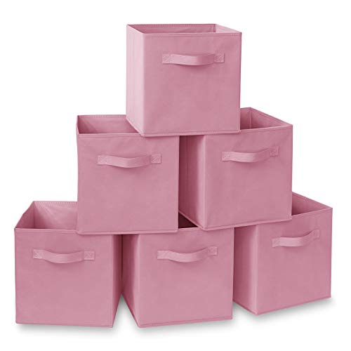 Casafield Set of 6 Collapsible Fabric Cube Storage Bins, Light Pink - 11" Foldable Cloth Baskets for Shelves, Cubby Organizers & More