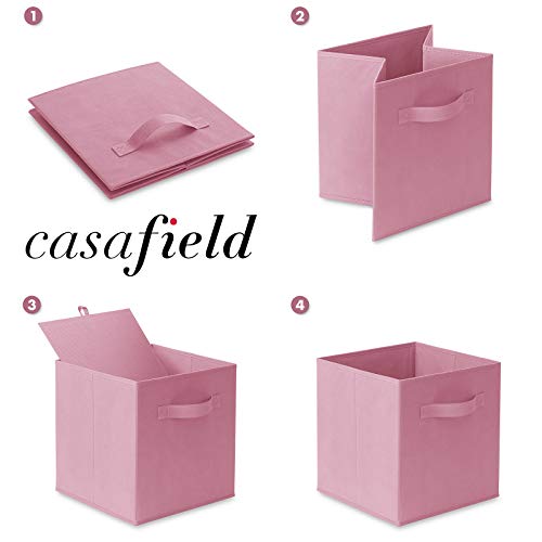 Casafield Set of 6 Collapsible Fabric Cube Storage Bins, Light Pink - 11" Foldable Cloth Baskets for Shelves, Cubby Organizers & More