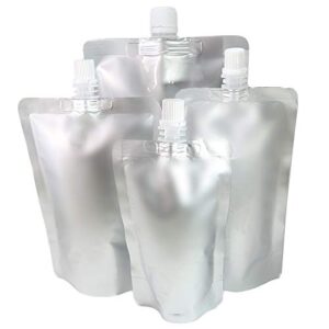 50 pcs Double-Sided Silver Aluminum Mylar Screw Cap Stand-Up Drinking Flask Pouch (8.4 oz, Double-Sided Silver)