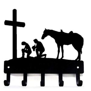 Cowboy Cowgirl at The Cross - Key Rack Hanger - Large 9 inch Wide - Made in USA; Faith Home Décor and Storage; Gift for Christians