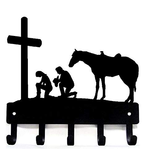 Cowboy Cowgirl at The Cross - Key Rack Hanger - Large 9 inch Wide - Made in USA; Faith Home Décor and Storage; Gift for Christians