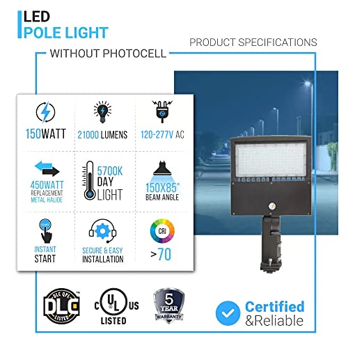 LEDMyplace 150W LED Pole Light 5700K 21000LM Universal Mount Bronze AC120-277V Waterproof IP65 UL DLC Listed LED Shoebox Lights Parking Lot Lights