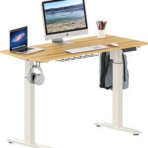 SHW Electric Height Adjustable Standing Desk with Hanging Hooks and Cable Management, 48 x 24 Inches, Oak