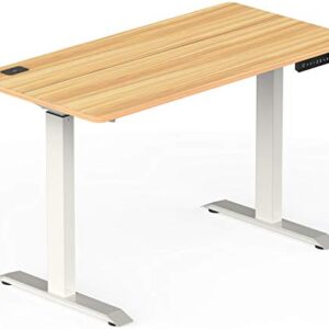 SHW Electric Height Adjustable Standing Desk with Hanging Hooks and Cable Management, 48 x 24 Inches, Oak