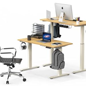 SHW Electric Height Adjustable Standing Desk with Hanging Hooks and Cable Management, 48 x 24 Inches, Oak