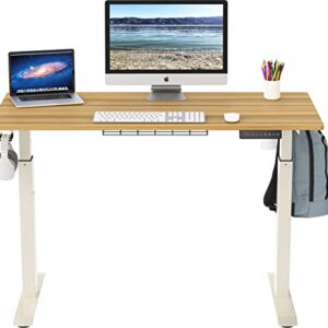 SHW Electric Height Adjustable Standing Desk with Hanging Hooks and Cable Management, 48 x 24 Inches, Oak