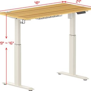 SHW Electric Height Adjustable Standing Desk with Hanging Hooks and Cable Management, 48 x 24 Inches, Oak