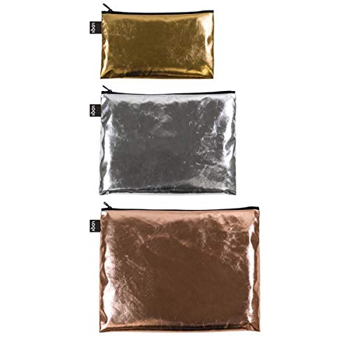 LOQI Metallic Zip Pockets, Gold, Silver, Rose Gold