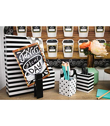 Schoolgirl Style Simply Stylish 3-Piece Polka Dot Pencil Cup Holder Set, Assorted Black and White Pencil Cup Holders, Classroom Supplies Organizer for Desk Organization, Black & White Classroom Décor