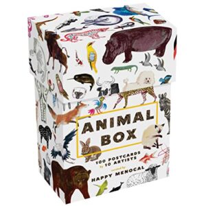 animal box: 100 postcards by 10 artists (100 postcards of cats, dogs, hens, foxes, lions, tigers and other creatures, 100 designs in a keepsake box)