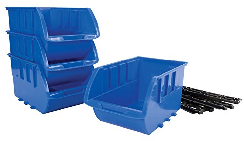 Performance Tool W5196 Large Stackable Storage Trays - Adjustable for Vertical or Horizontal Position, Blue, Pack of 4