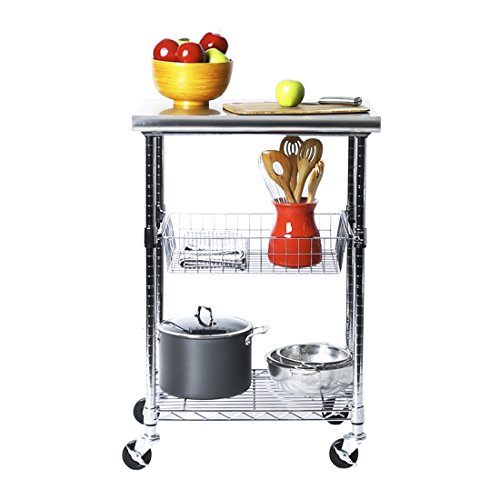 Seville Classics NSF Commercial Stainless Steel Top Work Table Island Utility Cart Prep Station, 78 for Restaurant, Kitchen, Warehouse, Garage, Hotel, Home, 55 Steel, 24" W x 20" D x 36" H