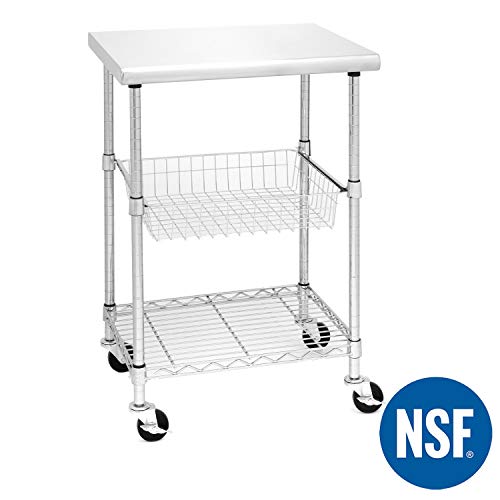 Seville Classics NSF Commercial Stainless Steel Top Work Table Island Utility Cart Prep Station, 78 for Restaurant, Kitchen, Warehouse, Garage, Hotel, Home, 55 Steel, 24" W x 20" D x 36" H