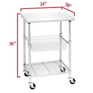 Seville Classics NSF Commercial Stainless Steel Top Work Table Island Utility Cart Prep Station, 78 for Restaurant, Kitchen, Warehouse, Garage, Hotel, Home, 55 Steel, 24" W x 20" D x 36" H