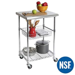 Seville Classics NSF Commercial Stainless Steel Top Work Table Island Utility Cart Prep Station, 78 for Restaurant, Kitchen, Warehouse, Garage, Hotel, Home, 55 Steel, 24" W x 20" D x 36" H