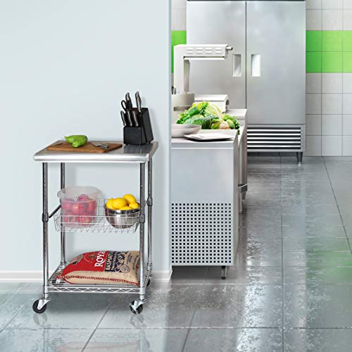 Seville Classics NSF Commercial Stainless Steel Top Work Table Island Utility Cart Prep Station, 78 for Restaurant, Kitchen, Warehouse, Garage, Hotel, Home, 55 Steel, 24" W x 20" D x 36" H