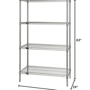 Quantum Storage Systems WR63-2436C Starter Kit for 63" High 4-Tier Wire Shelving Unit, Chrome Finish, 800 lb. Per Shelf Capacity, 24" Width x 36" Length x 63" Height