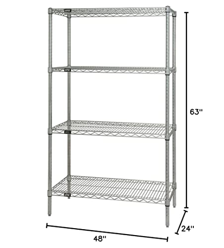 Quantum Storage Systems WR63-2436C Starter Kit for 63" High 4-Tier Wire Shelving Unit, Chrome Finish, 800 lb. Per Shelf Capacity, 24" Width x 36" Length x 63" Height