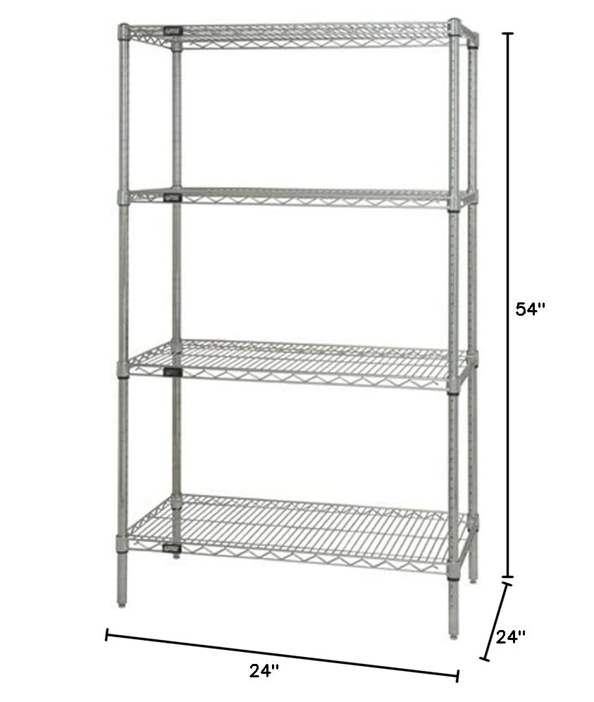 Quantum Storage Systems WR54-2436C Starter Kit for 54" High 4-Tier Wire Shelving Unit, Chrome Finish, 24" Width x 36" Length x 54" Height