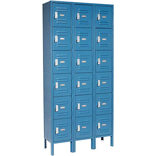 Global Industrial Six Tier Locker, 12x12x12, 18 Door, Unassembled, Blue