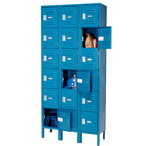 Global Industrial Six Tier Locker, 12x12x12, 18 Door, Unassembled, Blue