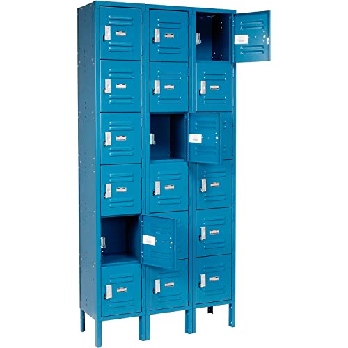 Global Industrial Six Tier Locker, 12x12x12, 18 Door, Unassembled, Blue