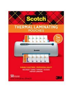 scotch thermal laminating pouches, 50 pack laminating sheets, 3 mil, 8.9 x 11.4 inches, education supplies & craft supplies, for use with thermal laminators, letter size sheets (tp3854-50)