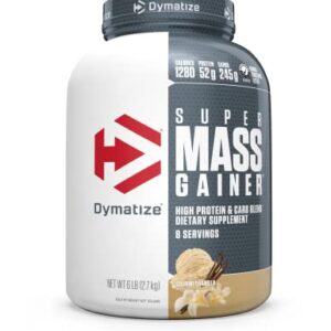 Dymatize Super Mass Gainer Protein Powder, 1280 Calories & 52g Protein, Gain Strength & Size Quickly, 10.7g BCAAs, Mixes Easily, Tastes Delicious, Gourmet Vanilla, 6 Pound (Pack of 1)