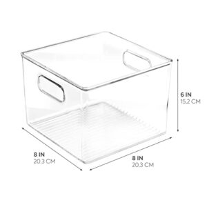 iDesign Plastic Fridge and Pantry Storage Bins, Organizer Container for Kitchen, Bathroom, Office, Craft Room, BPA-Free, 8" x 8" x 6", Set of 4, Clear