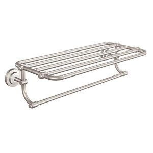 moen dn0794bn iso collection bathroom hotel-style shelf with-towel bar, brushed nickel, 26.95"l x 10.70"w x 6.38"h